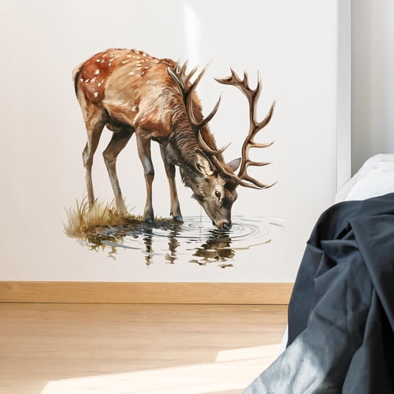 Deer Drinking Water Wall Sticker Nursery Animal Wall Decal Removable ...