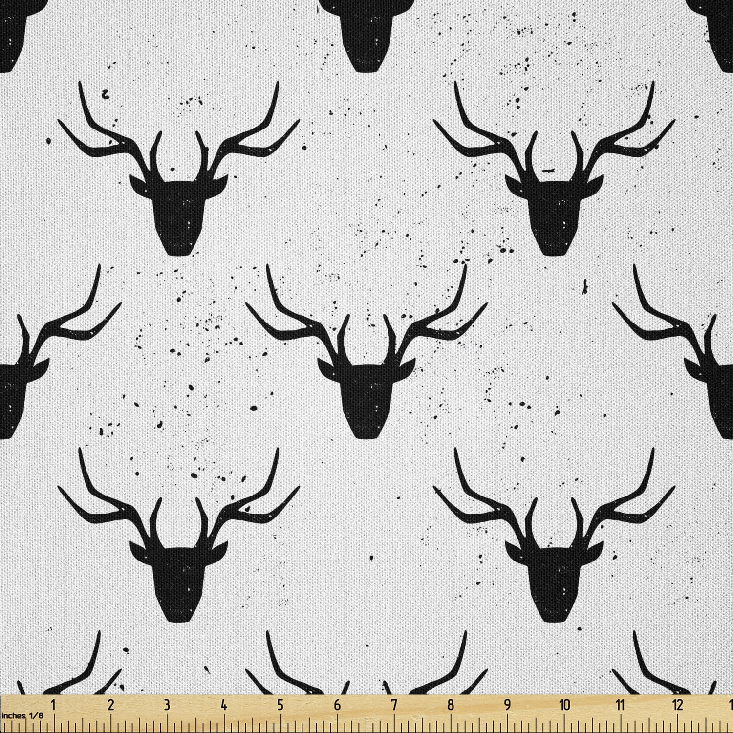 Deer Fabric by The Yard, Deer Head with Antlers Silhouette Form Stained ...