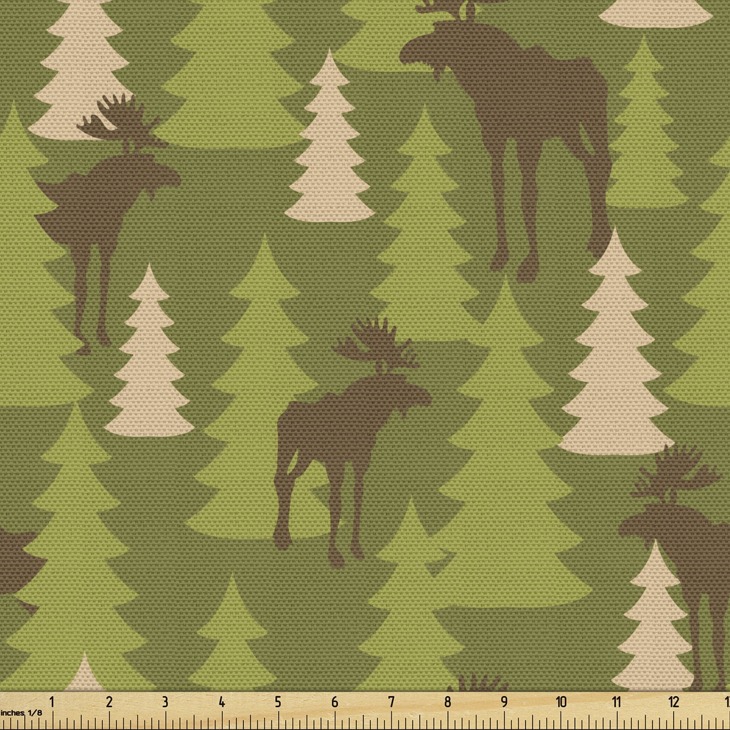 Ambesonne Deer Fabric by the Yard Upholstery, Forest Creatures Moose, 1 ...