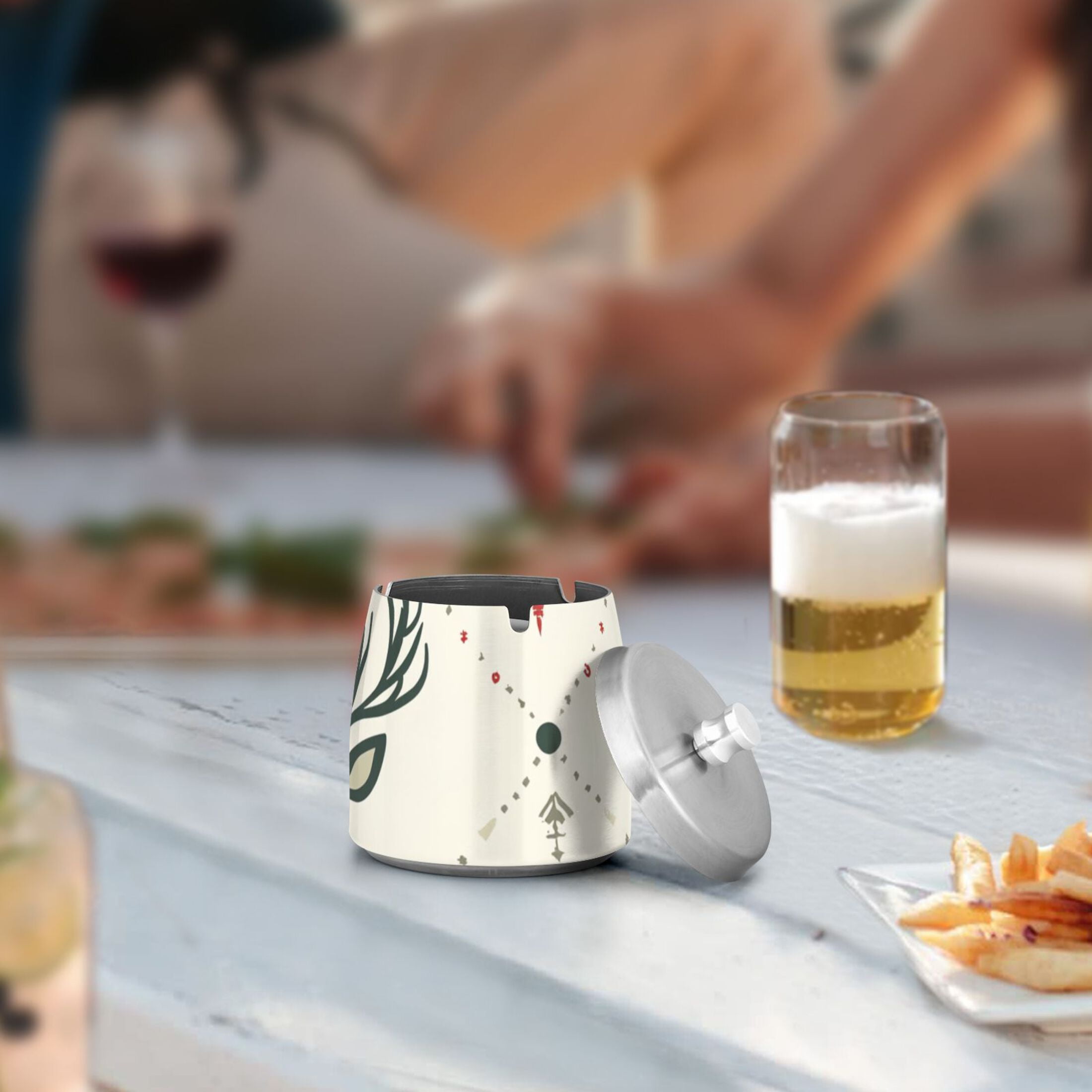 Deer Face Leaves Ashtray with Lid Cigarette Ashtray Stainless Steel Ash ...