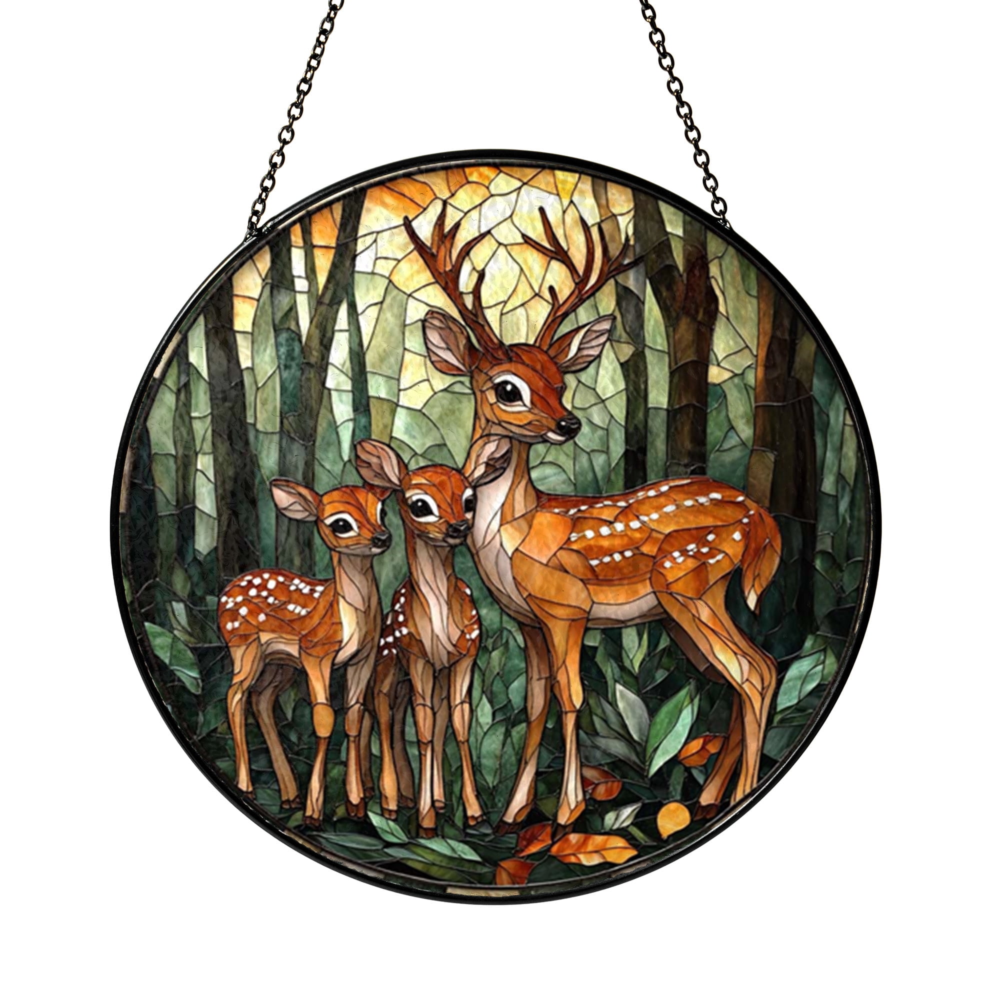 Deer Family Glass Style Window Hanging – Nature Home Decoration ...
