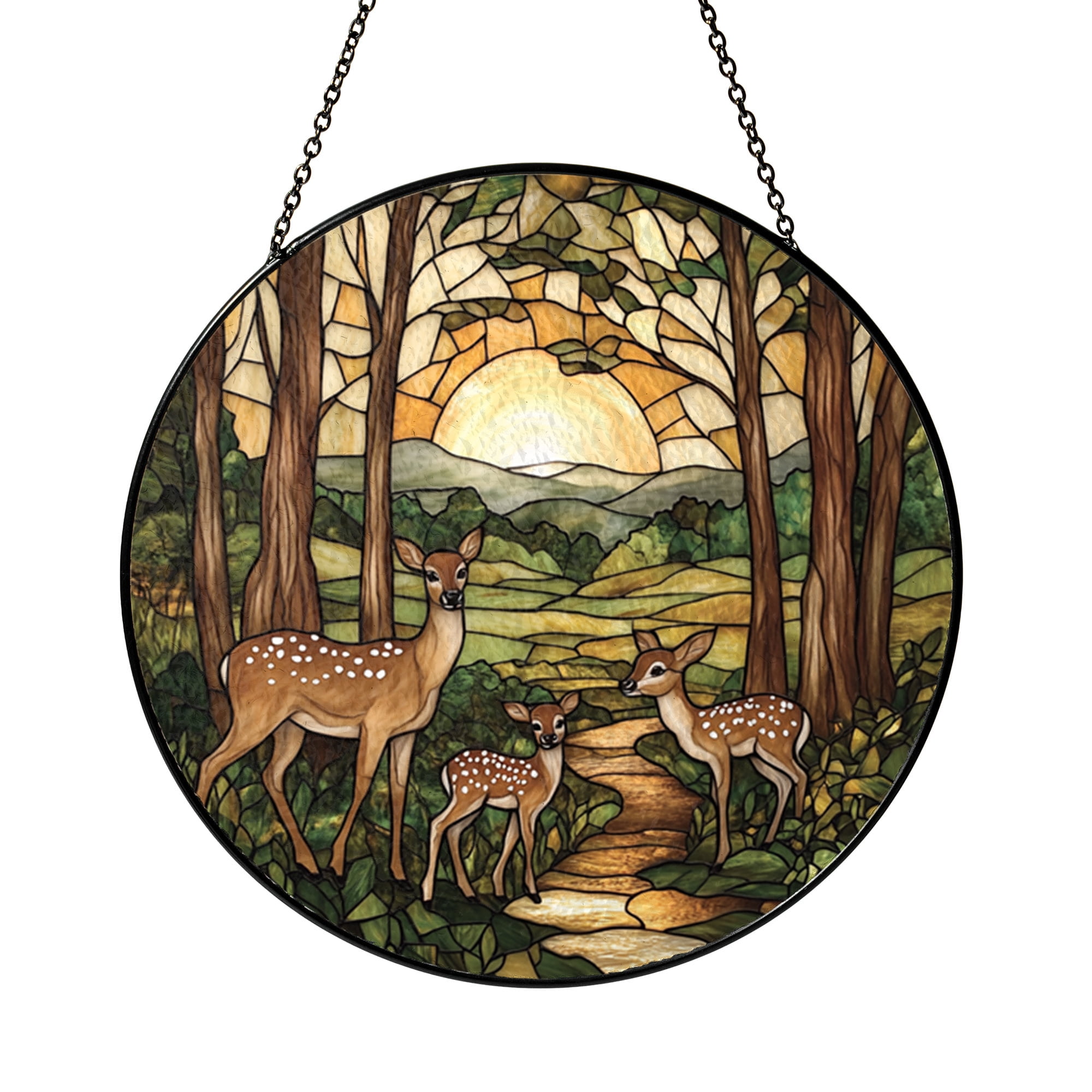 Deer Family Stained Glass Style Suncatcher, Fantasy Winter Forest ...