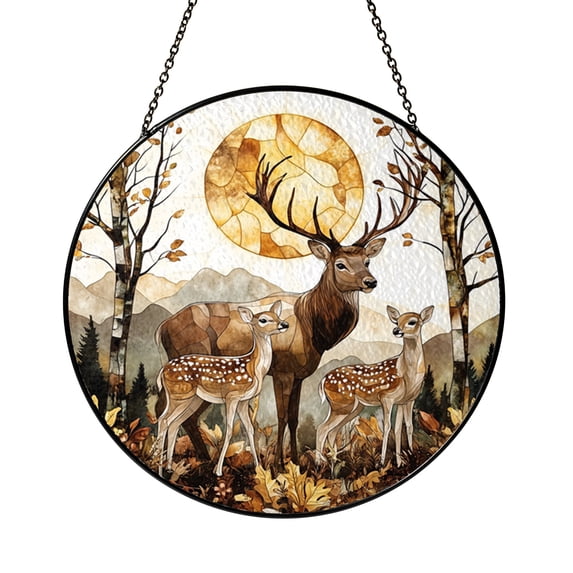 Deer Family Stained Glass Style Suncatcher Window Hanging Decor ...