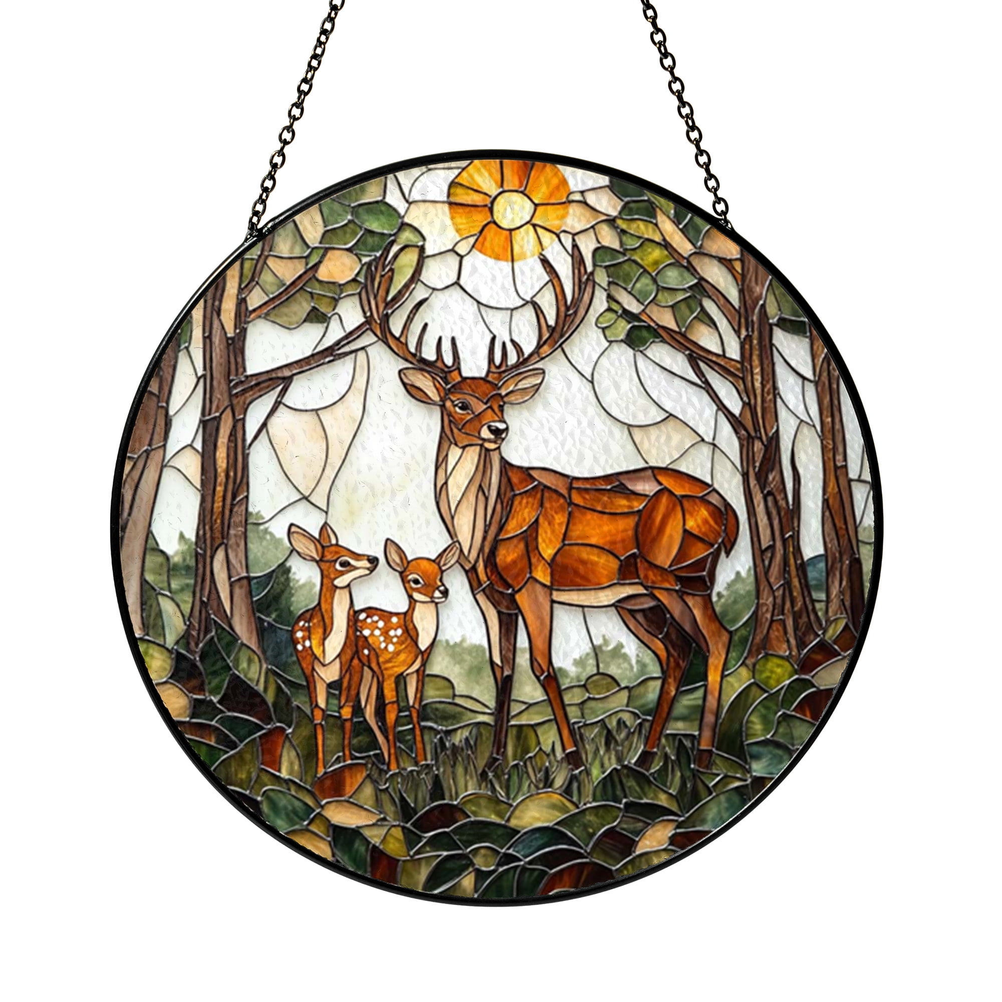 Deer Family Stained Glass Suncatcher – Forest Scene Window Hanging ...