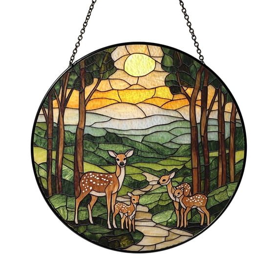 Deer Family Themed Stained Glass Style Suncatcher for Window Decor ...