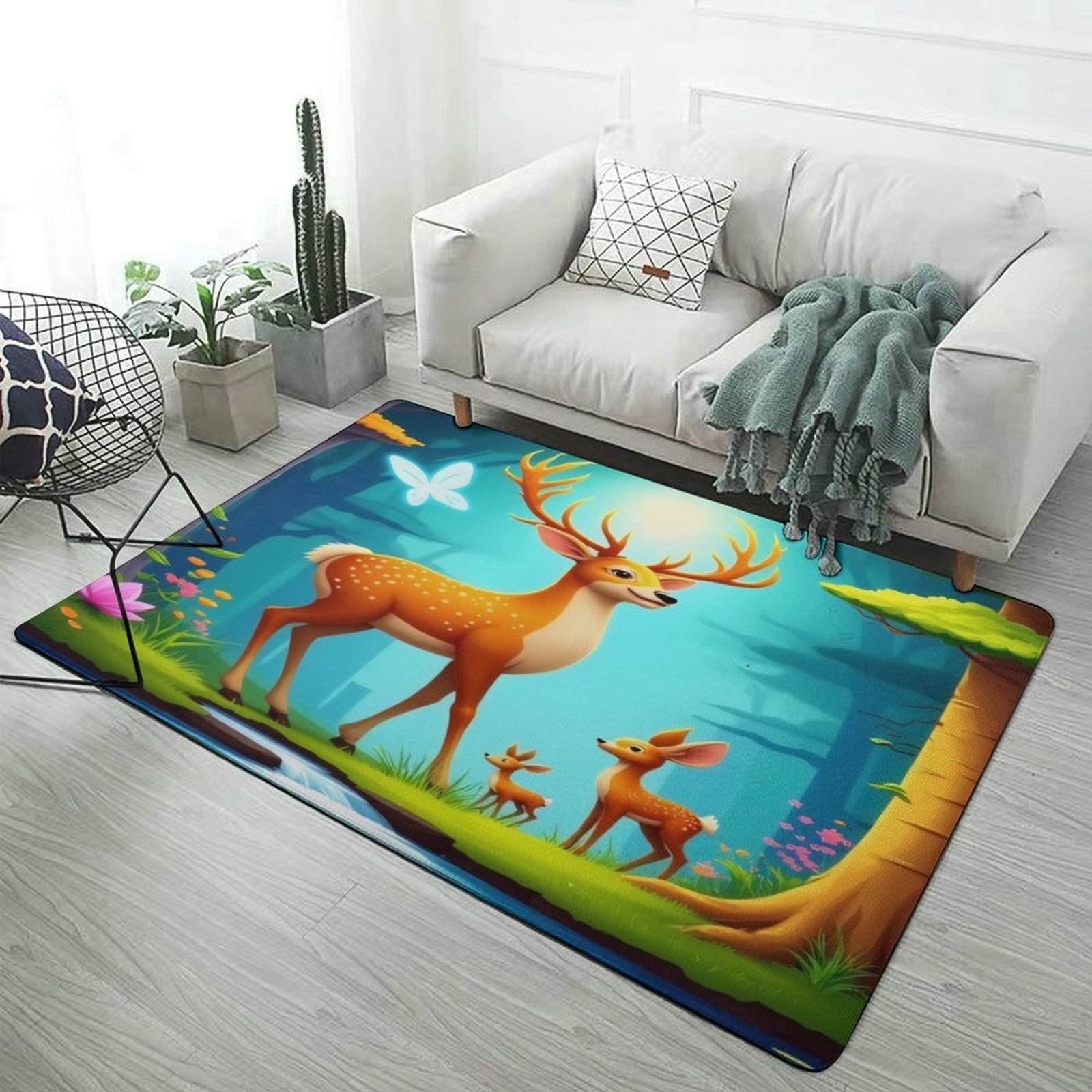 Deer Family in Enchanted Forest Carpet Rug for Home Living Room Bedroom ...