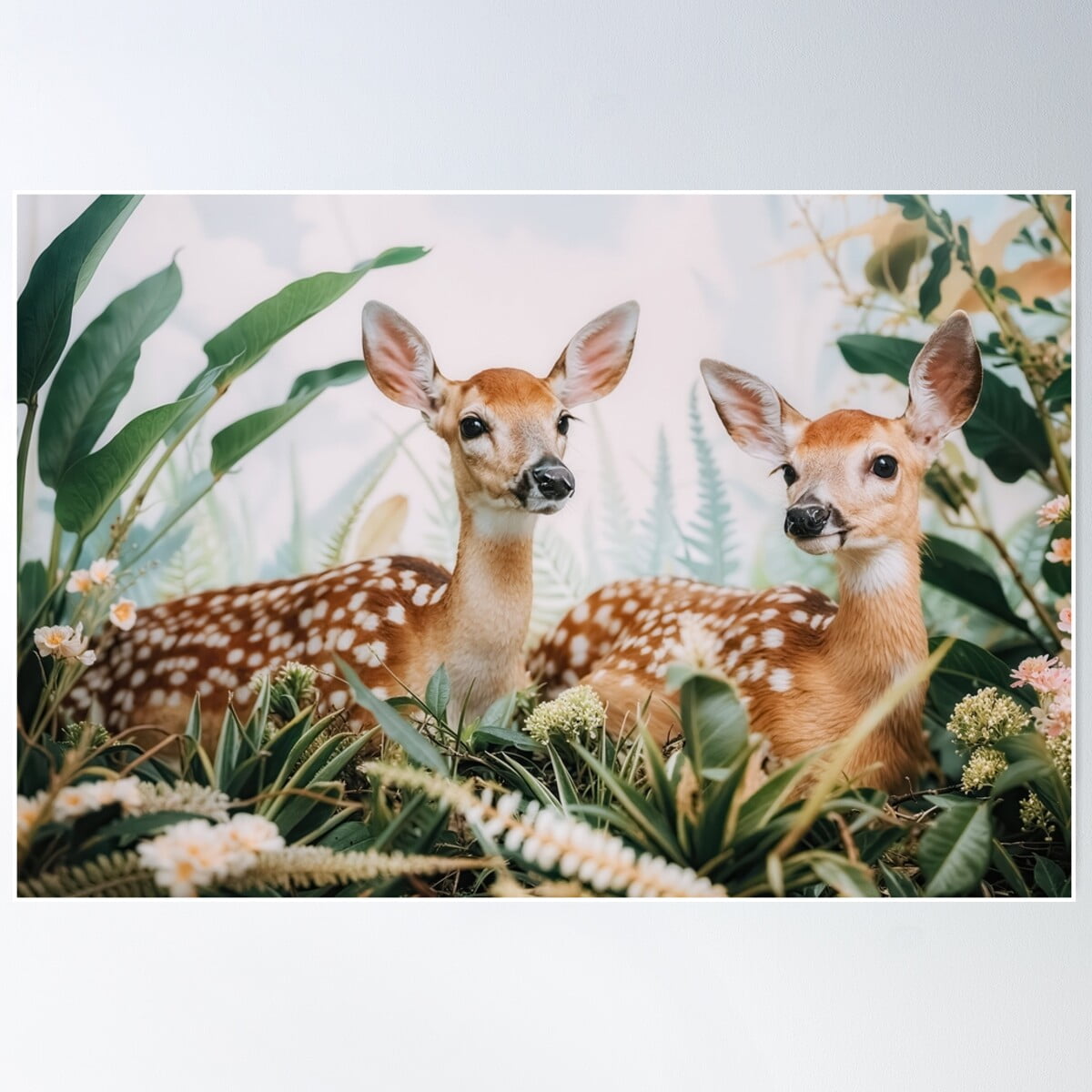 Deer Fawns In Enchanted Forest Landscape With Greenery Poster Wall Art ...