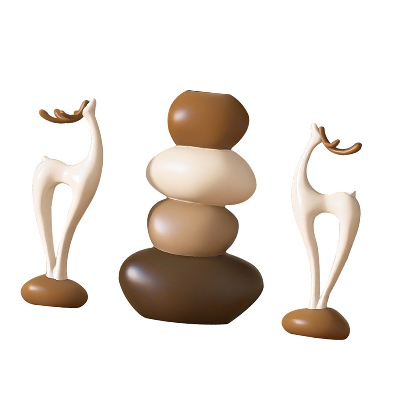 Deer Figurine Statues Stacked Stone Flower Vase Small Sculptures ...