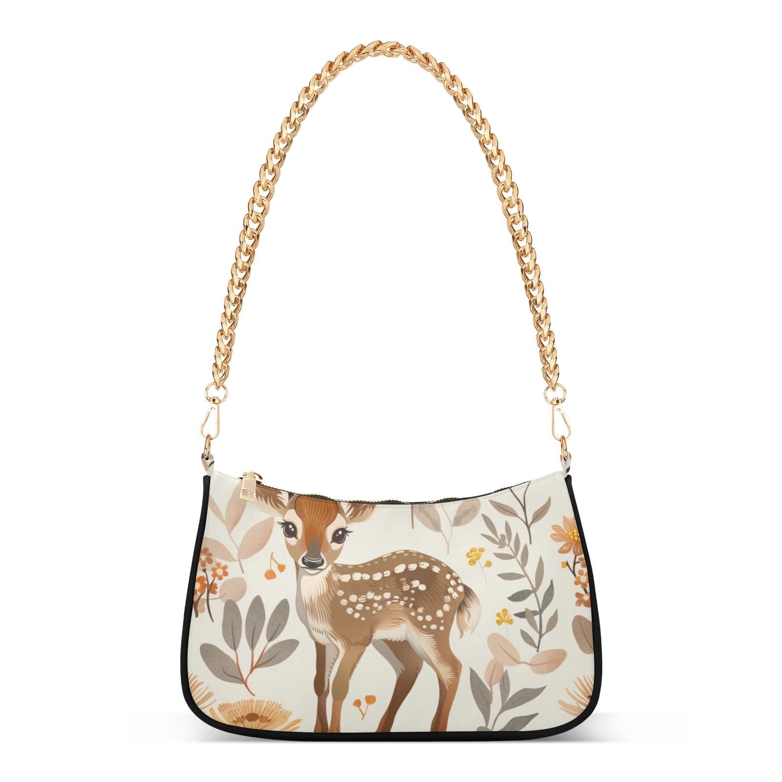 Deer Flowers and LeavesWomen Small Shoulder Bag Crossbody Tote Hobo ...