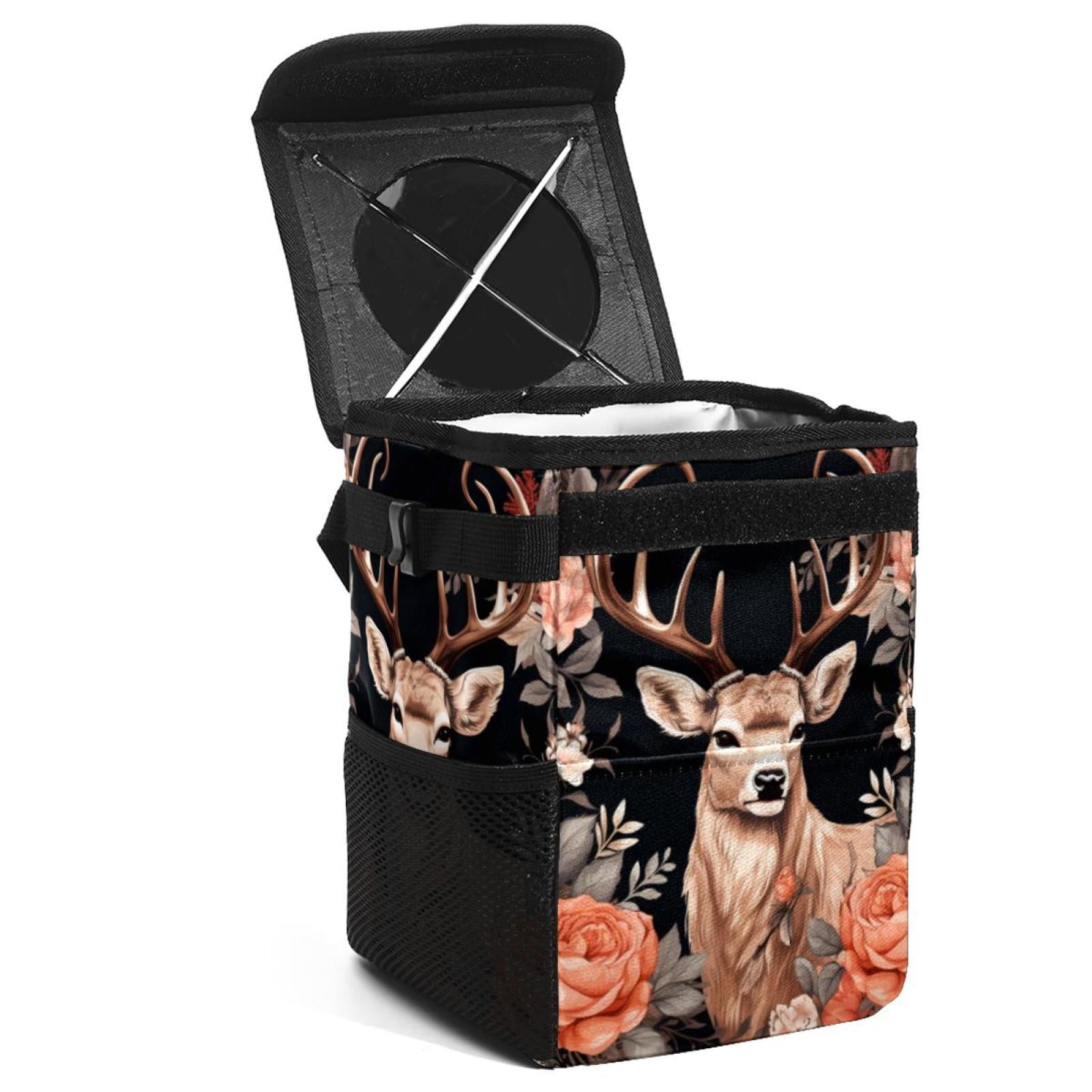 Deer Foldable Car Garbage Can with Lid, Leak-proof, and Hanging Storage ...