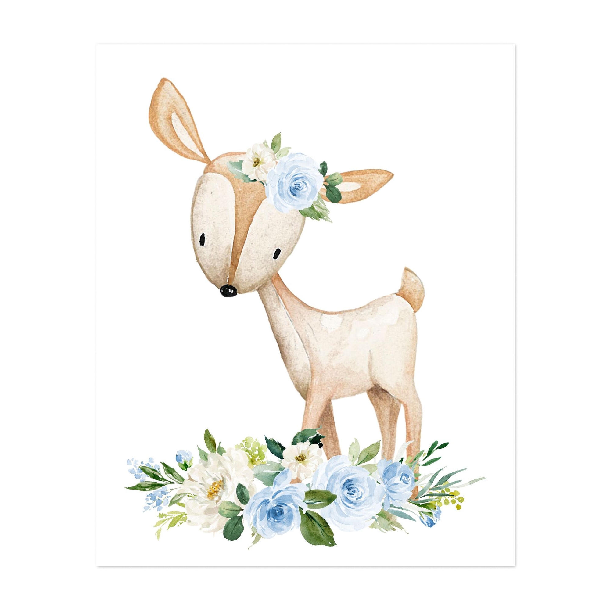 Deer, Forest Animals, Woodland Animals, Boho, Blue Flowers, Boy Nursery ...