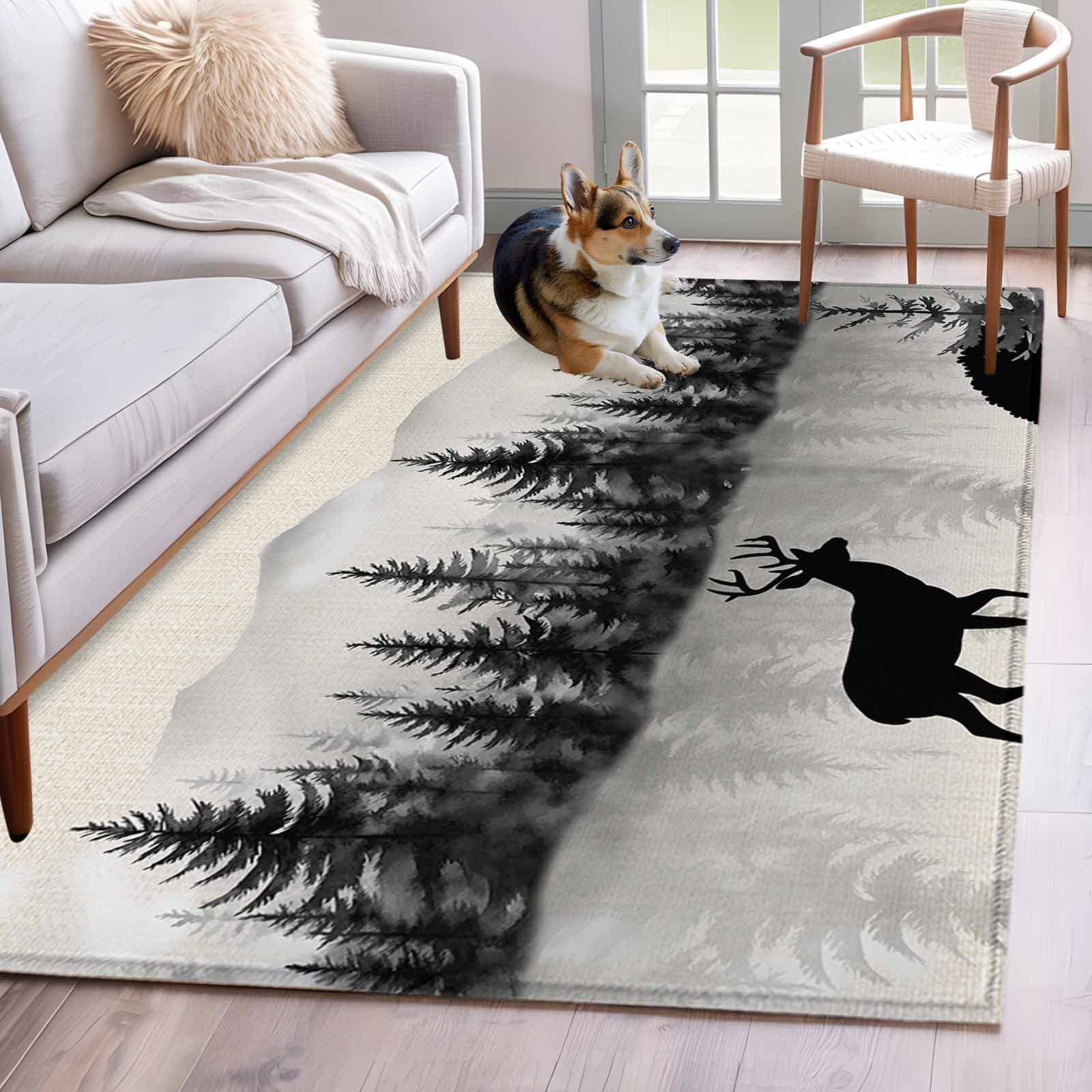 Deer Forest Area Rug 4x6 Washable Rug Non Slip Farmhouse Vintage Nature ...