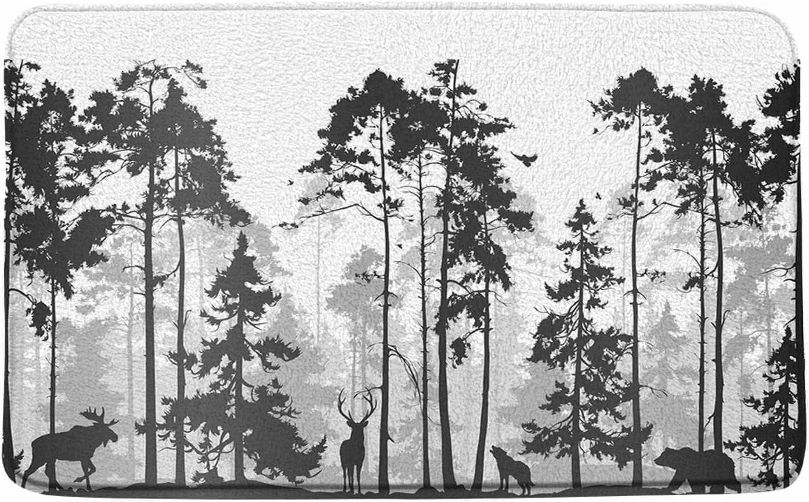 Deer Forest Bath Mat Rustic Cabin Wildlife Moose Elk Bear Wolf Pine ...