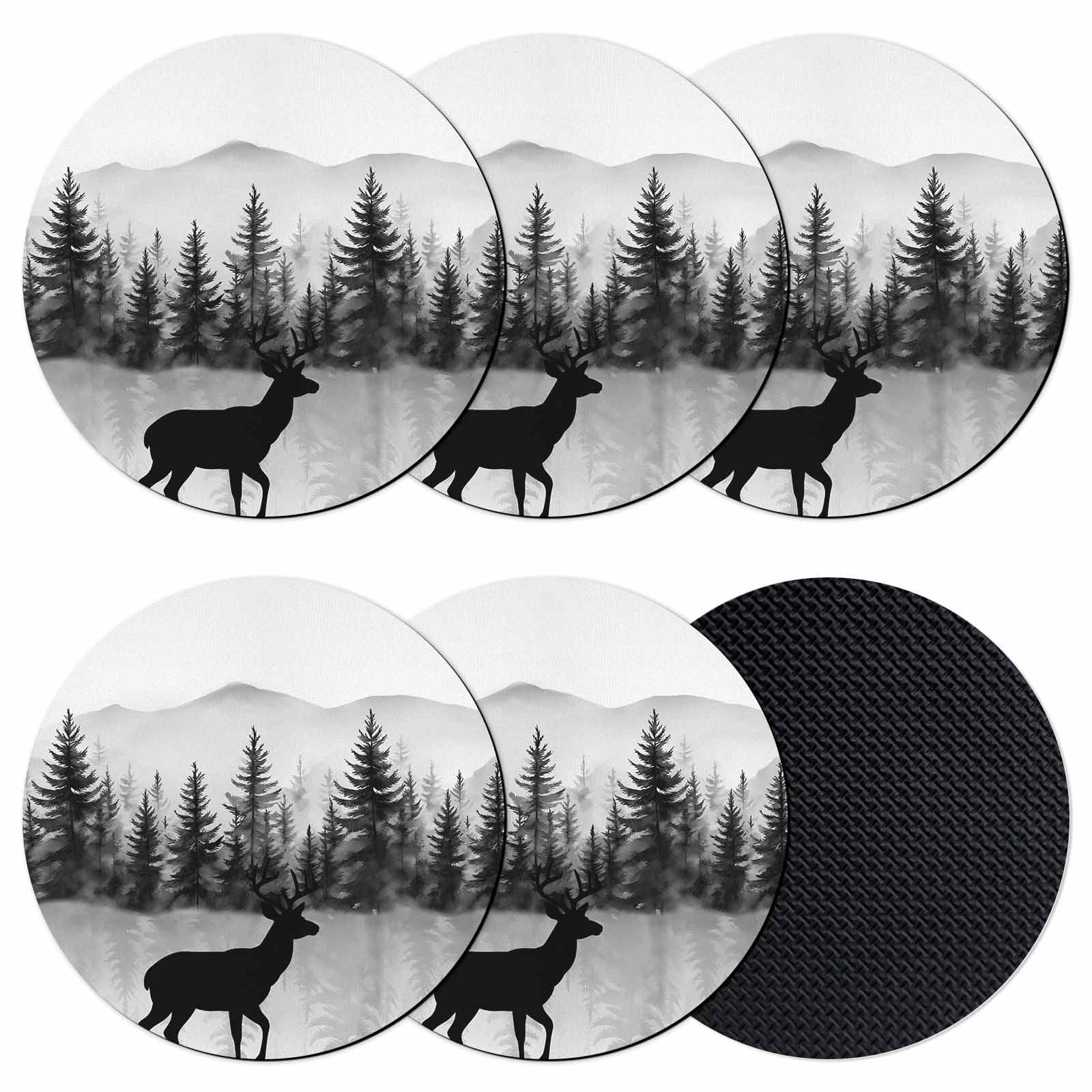 Deer Forest Coasters Set of 6, Retro Country Trees Mountain Nature ...