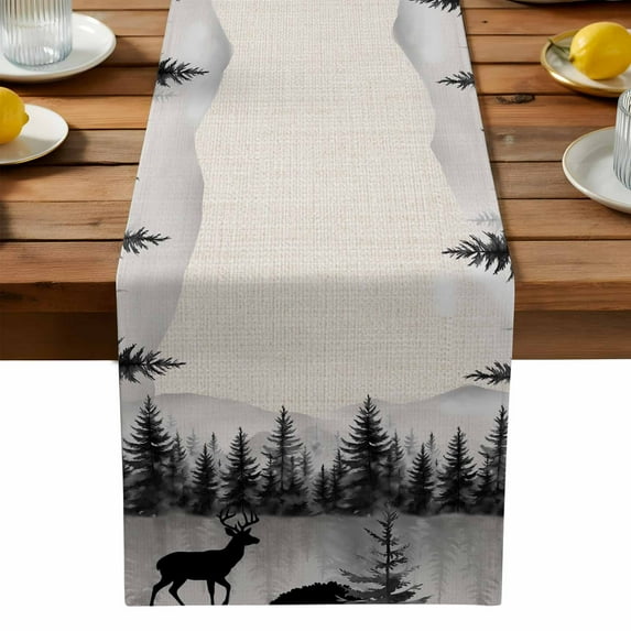 Deer Forest Cotton Linen Table Runner for Dining Kitchen, Farmhouse ...