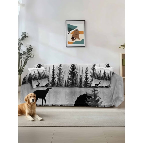 Deer Forest Couch Cover for Dogs, Retro Country Trees Mountain Nature ...