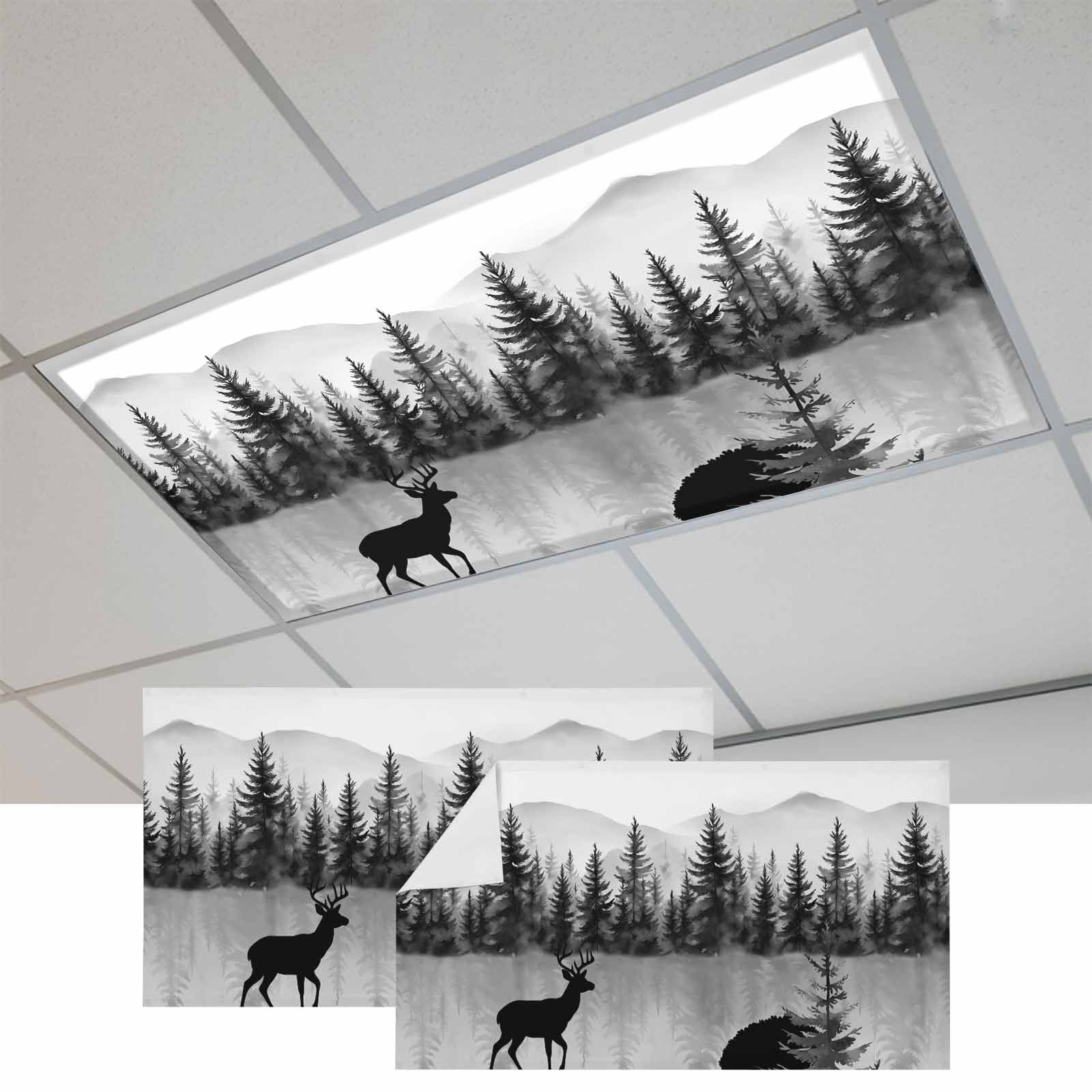 Deer Forest Fluorescent Light Covers, Retro Country Trees Mountain ...