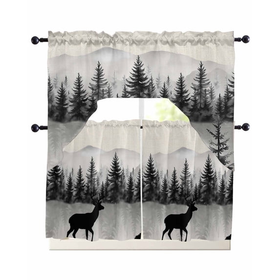 Deer Forest Kitchen Curtain and Valance Set 3 Pieces,Rod Pocket Short ...