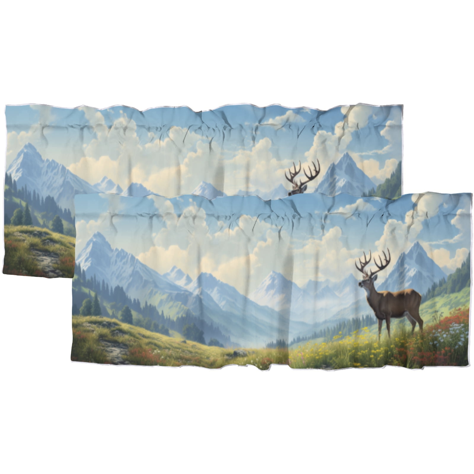 Deer Forest Kitchen Valance Curtains Rustic Wild Animal Deer Elk Moose ...
