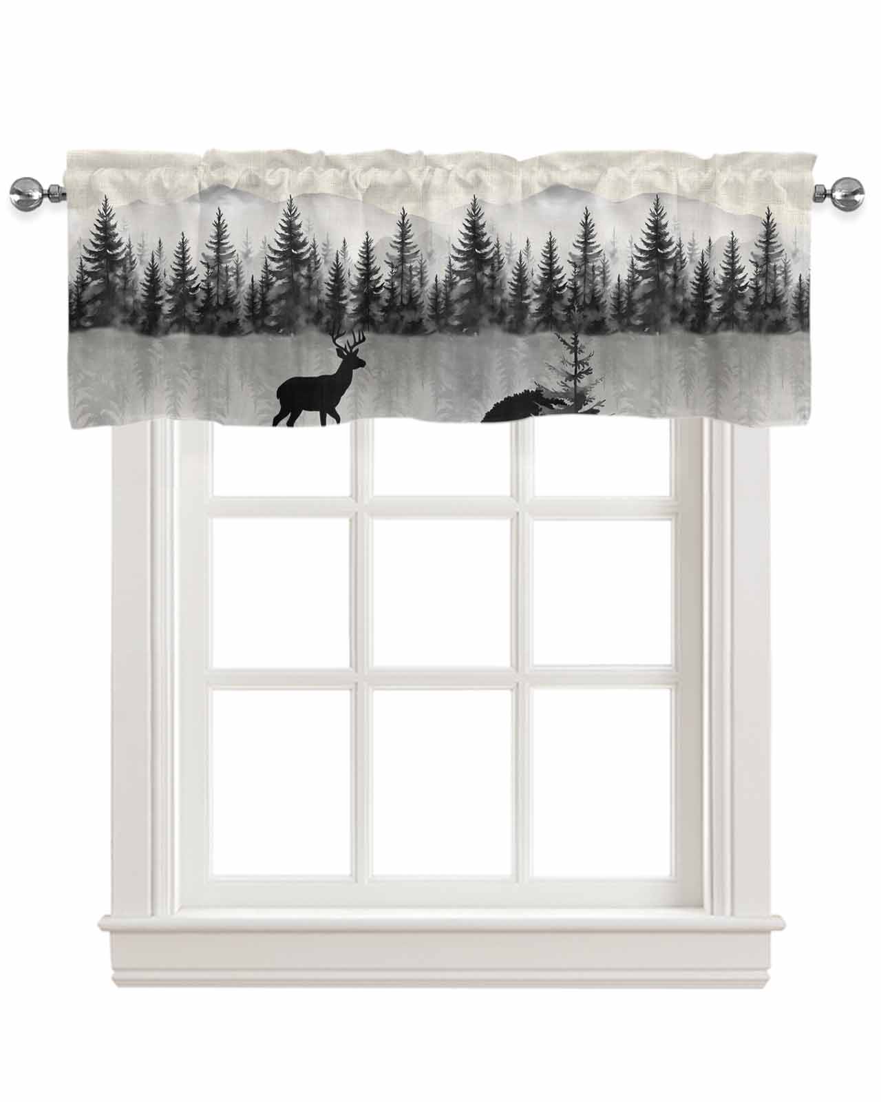 Deer Forest Kitchen Valances for Windows Farmhouse Linen Window Valance ...
