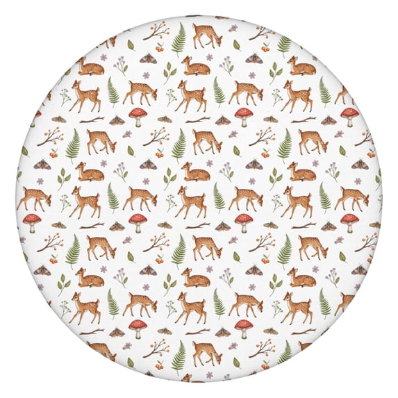 Deer Forest Mushroom White Pattern Round Elastic Tablecloth, 45-52 Inch ...