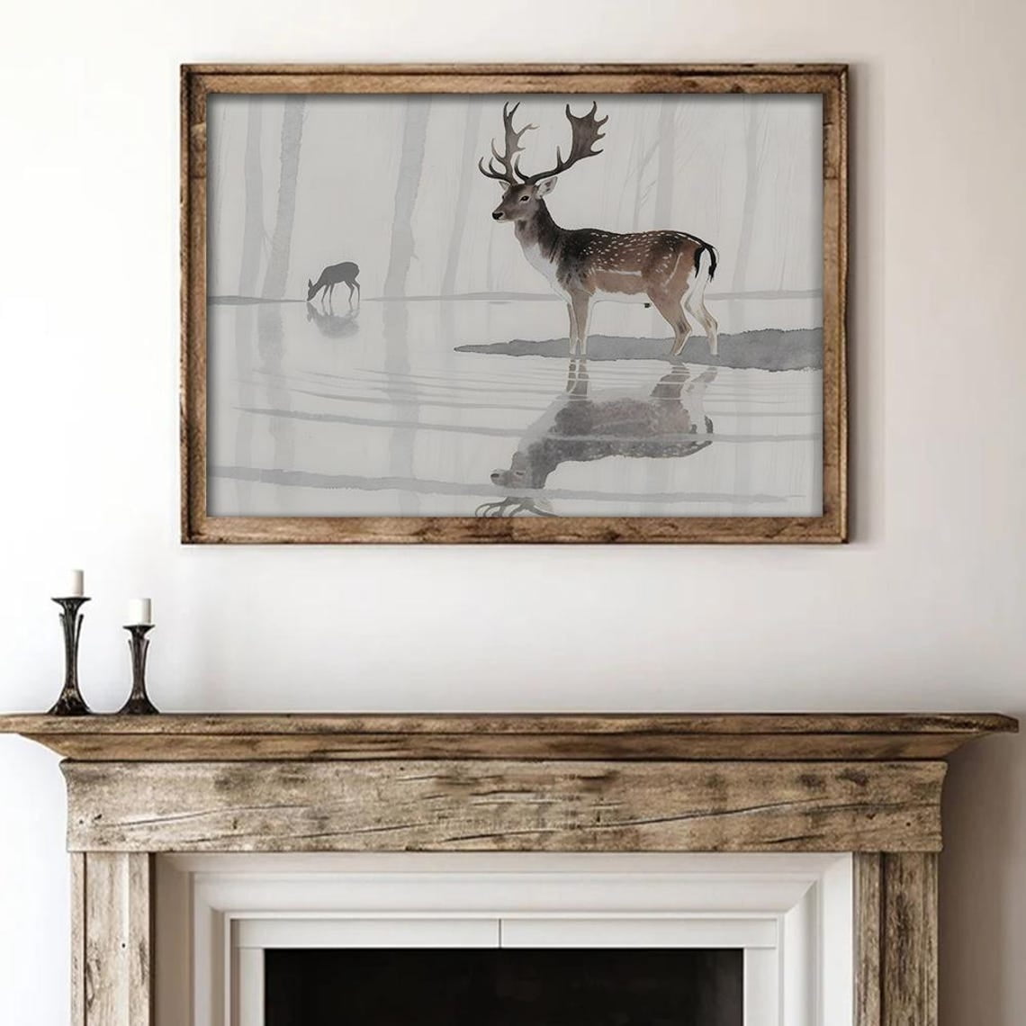 Deer Forest Poster Rustic Wildlife Art, Modern Home Decor Home Decor ...
