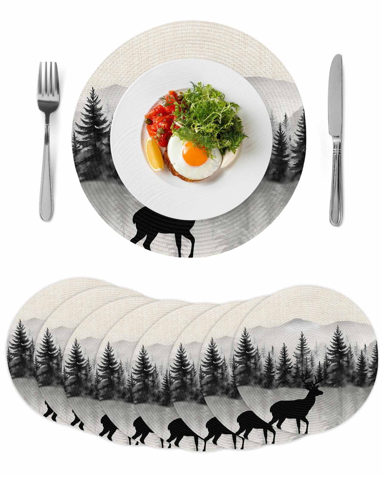 Deer Forest Round Placemats Set of 8 for Dinning Tables,Heat-proof ...