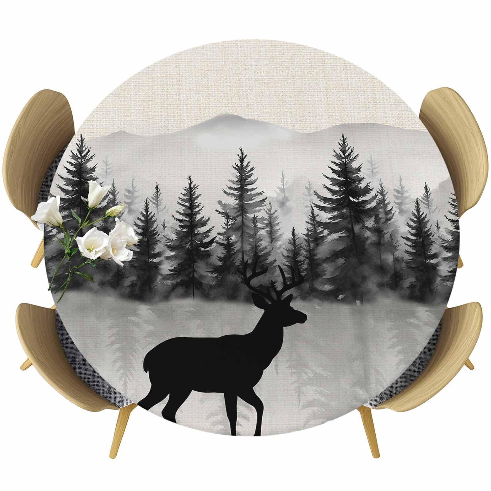 Deer Forest Round Tablecloth 36-44 Inch Round Fitted Table Cloth with ...