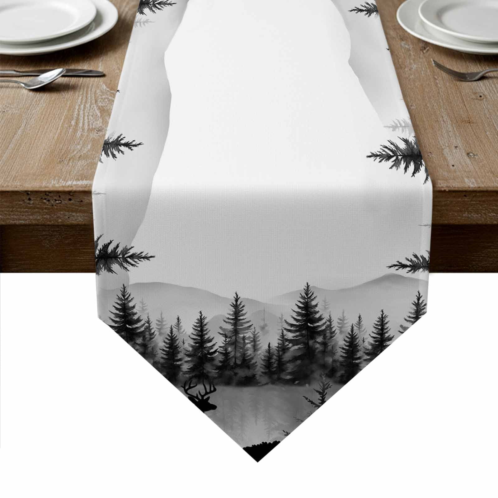 Deer Forest Table Runner Linen Burlap Table Runner 72 Inches Long Retro ...