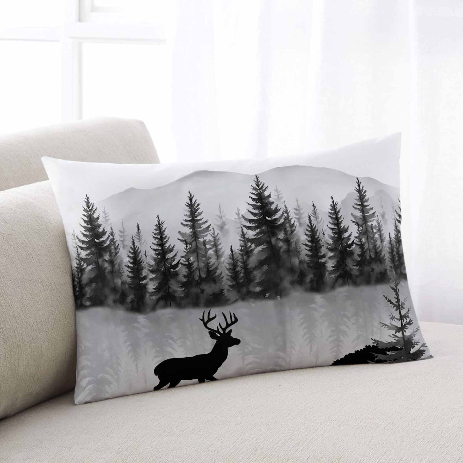 Deer Forest Throw Pillow Covers, Retro Country Trees Mountain Nature ...