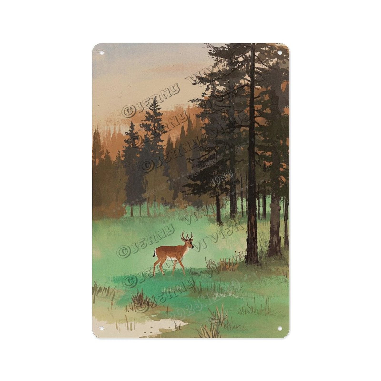 Deer in The Forest Tin Sign - Rustic Wildlife Aluminum Metal Decor for ...