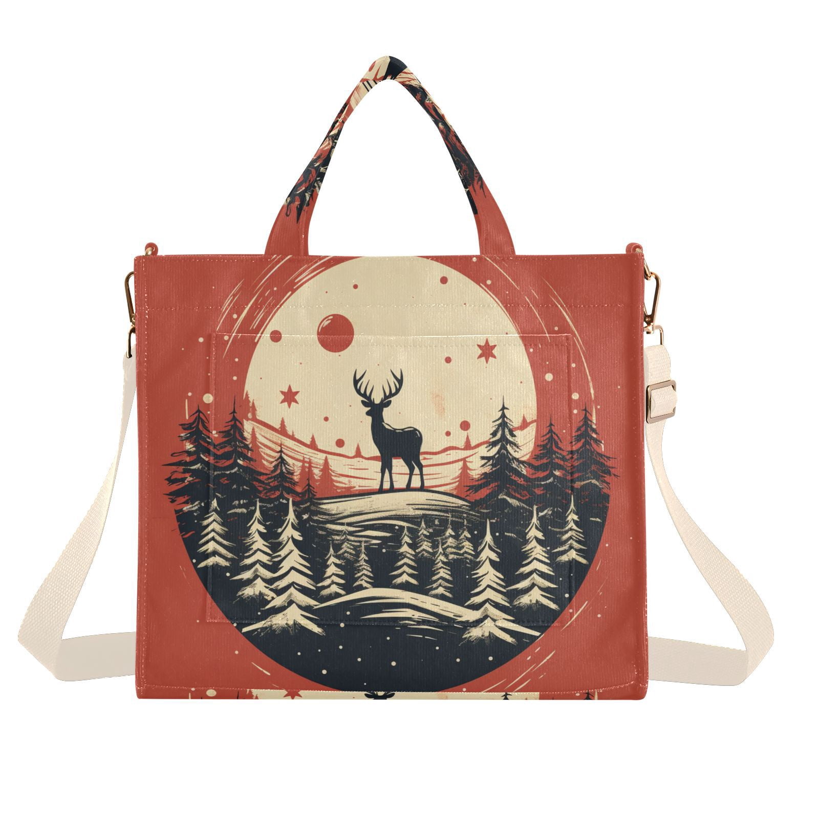 Deer Forest Trees Sun Corduroy Tote Bag Handbag Large Messenger Bag ...