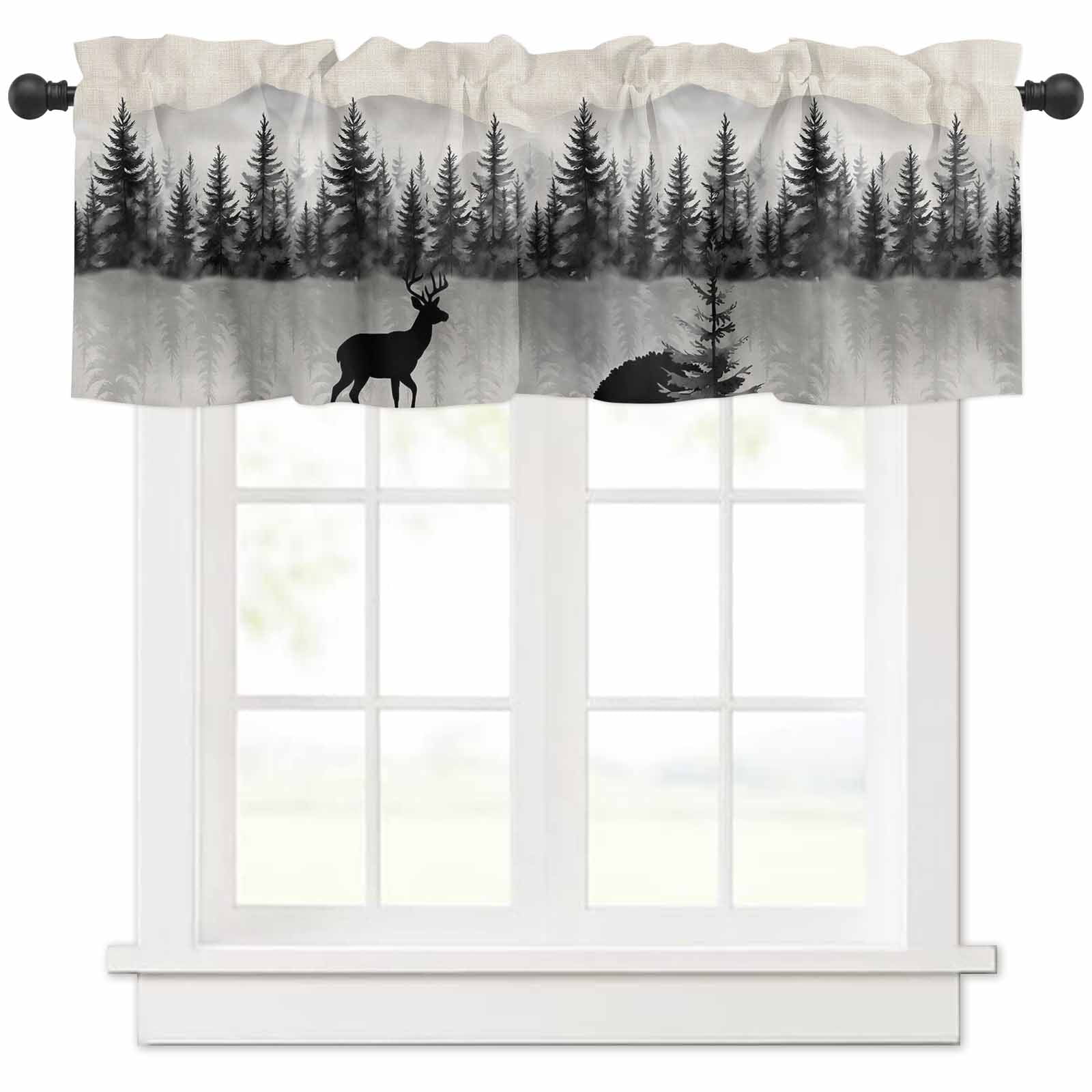 Deer Forest Valances for Windows Farmhouse Kitchen Curtains Valances ...