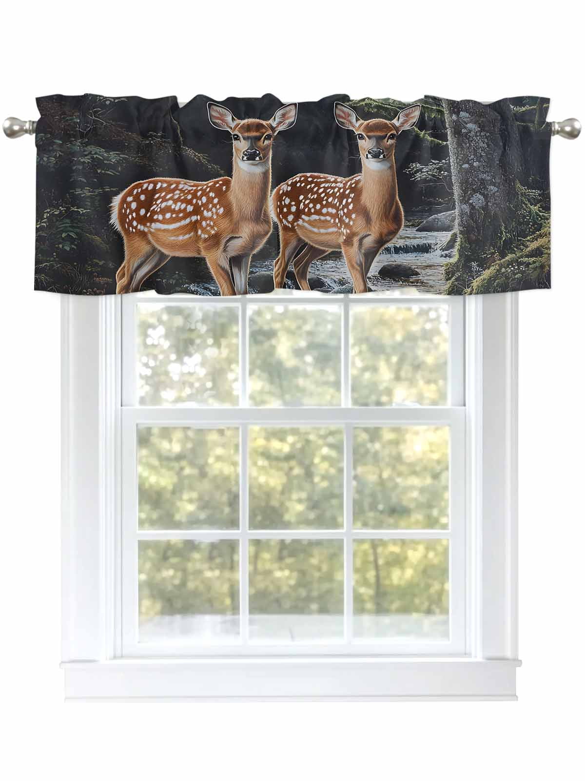 Deer Forest Valances for Windows, Rod Pocket Kitchen Valance Curtains ...