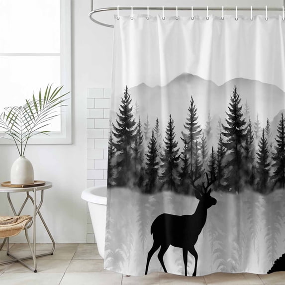 Deer Forest Waterproof Fabric Shower Curtain,Retro Country Trees ...