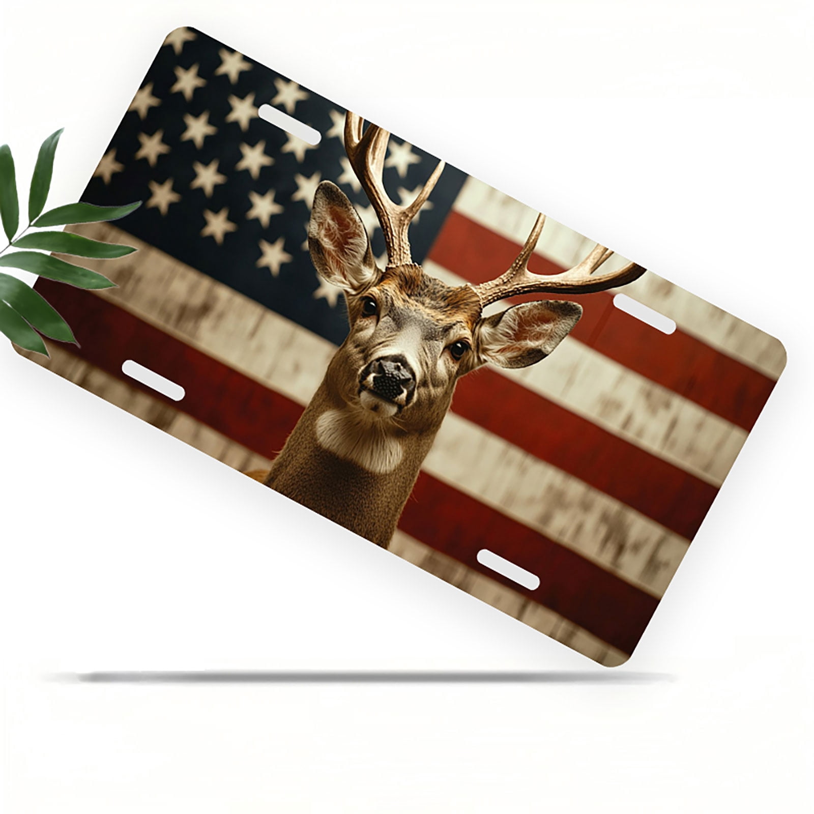 Deer in Front of US Flag Front License Plate, Metal License Plate ...