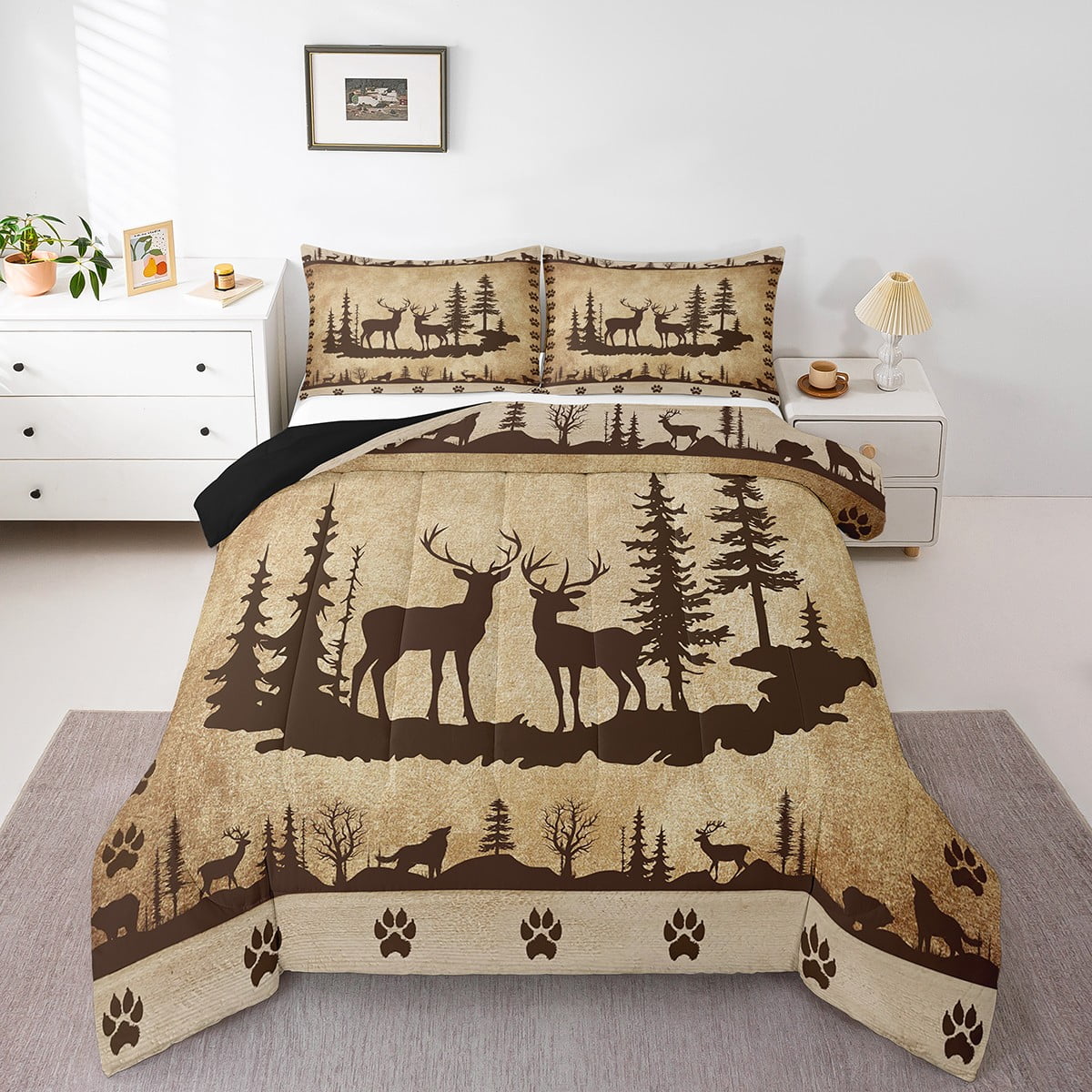 Deer Full Comforter Set,Rustic Cabin Bedding Set Teens,Farmhouse ...