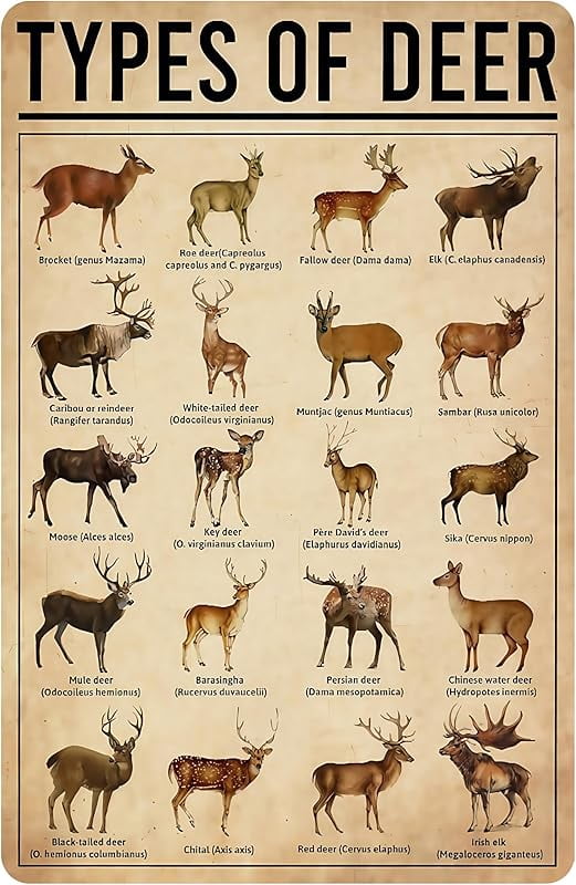 Deer Gifts Types of Deer Vintage Tin Sign for Home Office Farmhouse Man ...