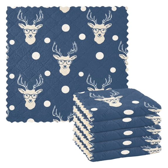 Deer Glasses Kitchen Cloth Dish Towels for Drying Washing Absorbent ...