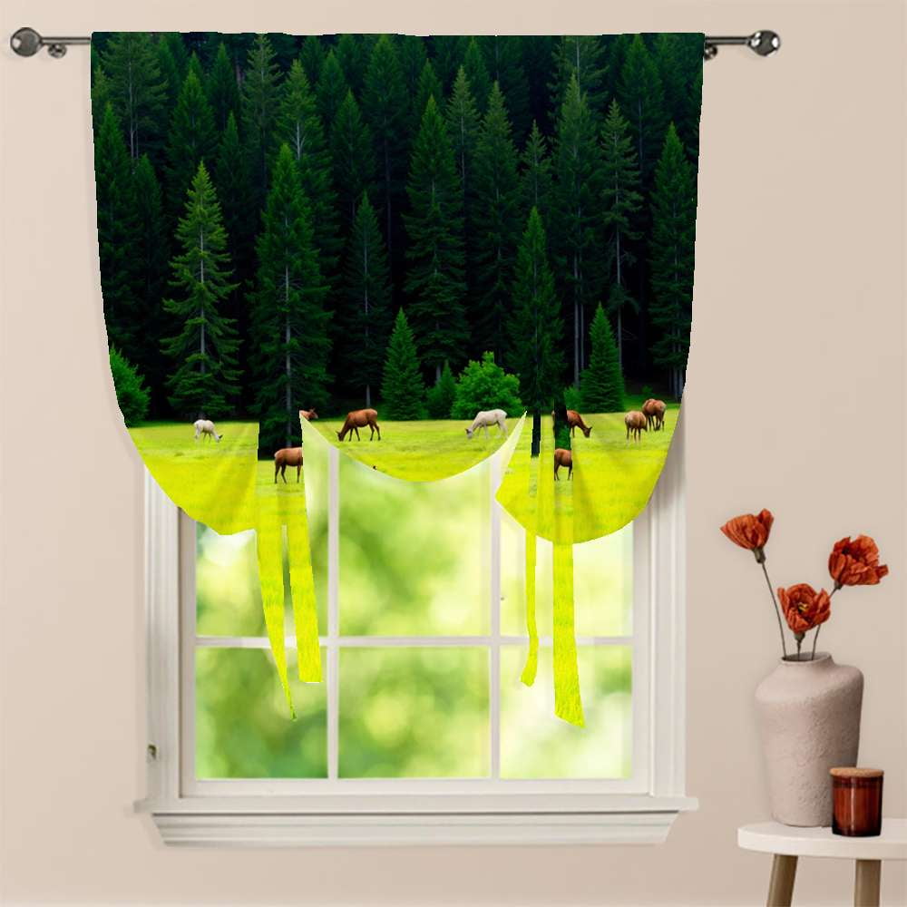 Deer Grazing In The Forest Window Curtain for Living Room Roman Curtain ...