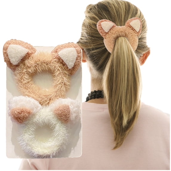 Deer Hair Bands for Women Elastic Furry Ponytail Ties with Bear Ears ...