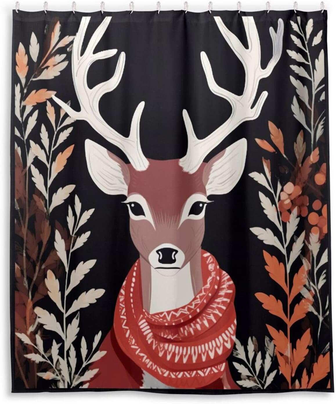 Deer Hat Scarf and Leaves Shower Curtain for Bathroom, Bath Bathroom ...