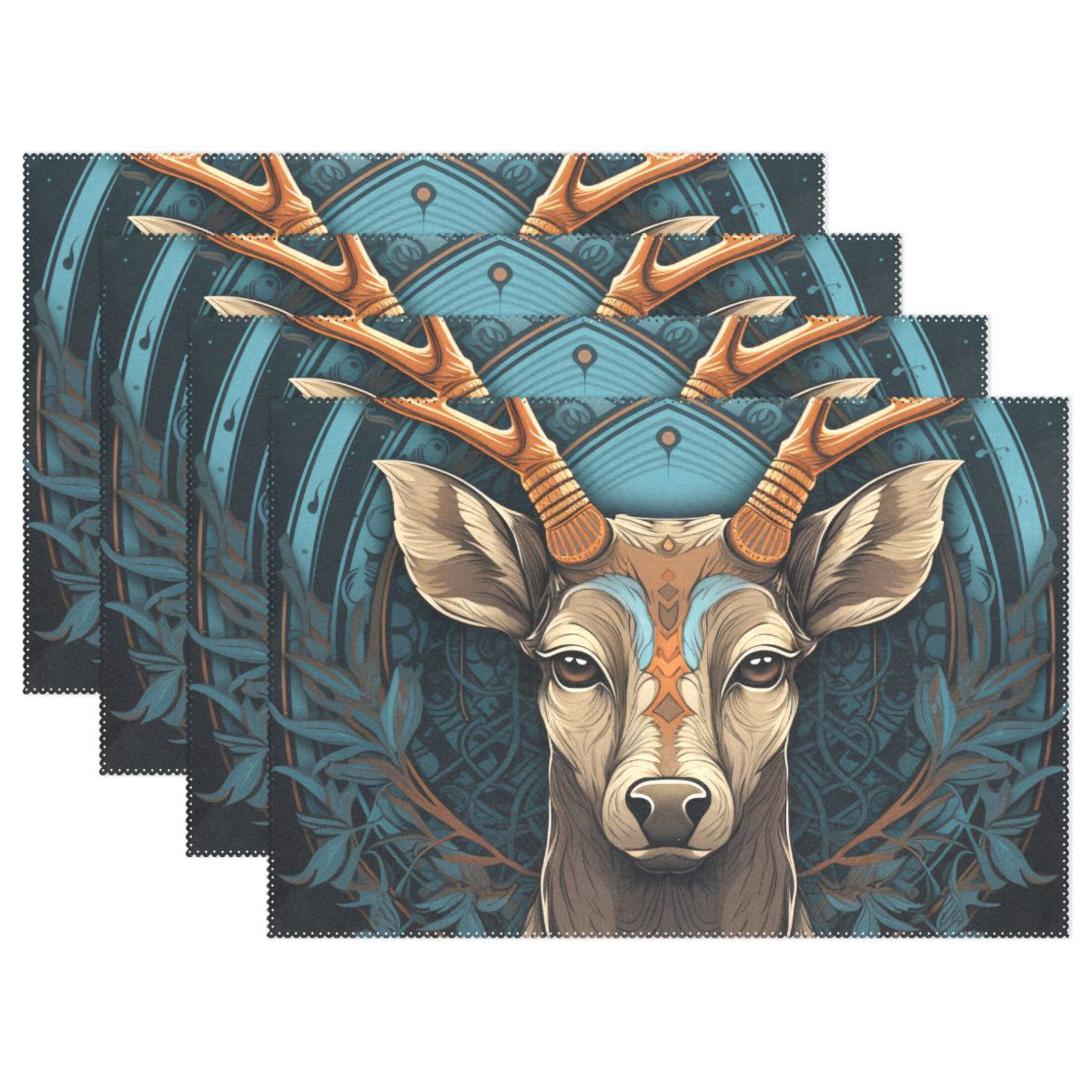 Deer Head Blue 12×18 inch Placemats Heat Resistant Washable Foldable ...