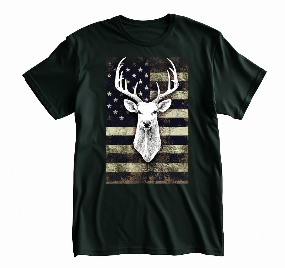 Deer Head Camo T-Shirt American Flag Hunting Outdoor Tee Men - Walmart.com