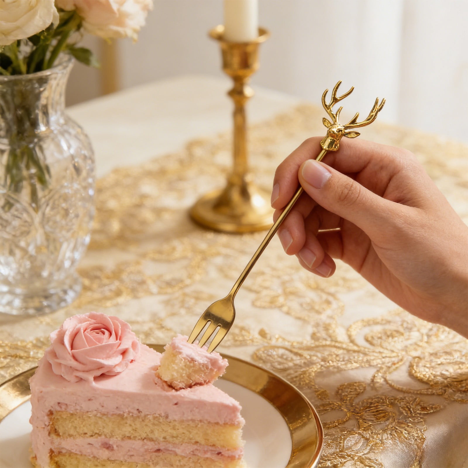 Deer Head Coffee Stirrer Fork Stainless Steel Gold Silvery Long Handle ...