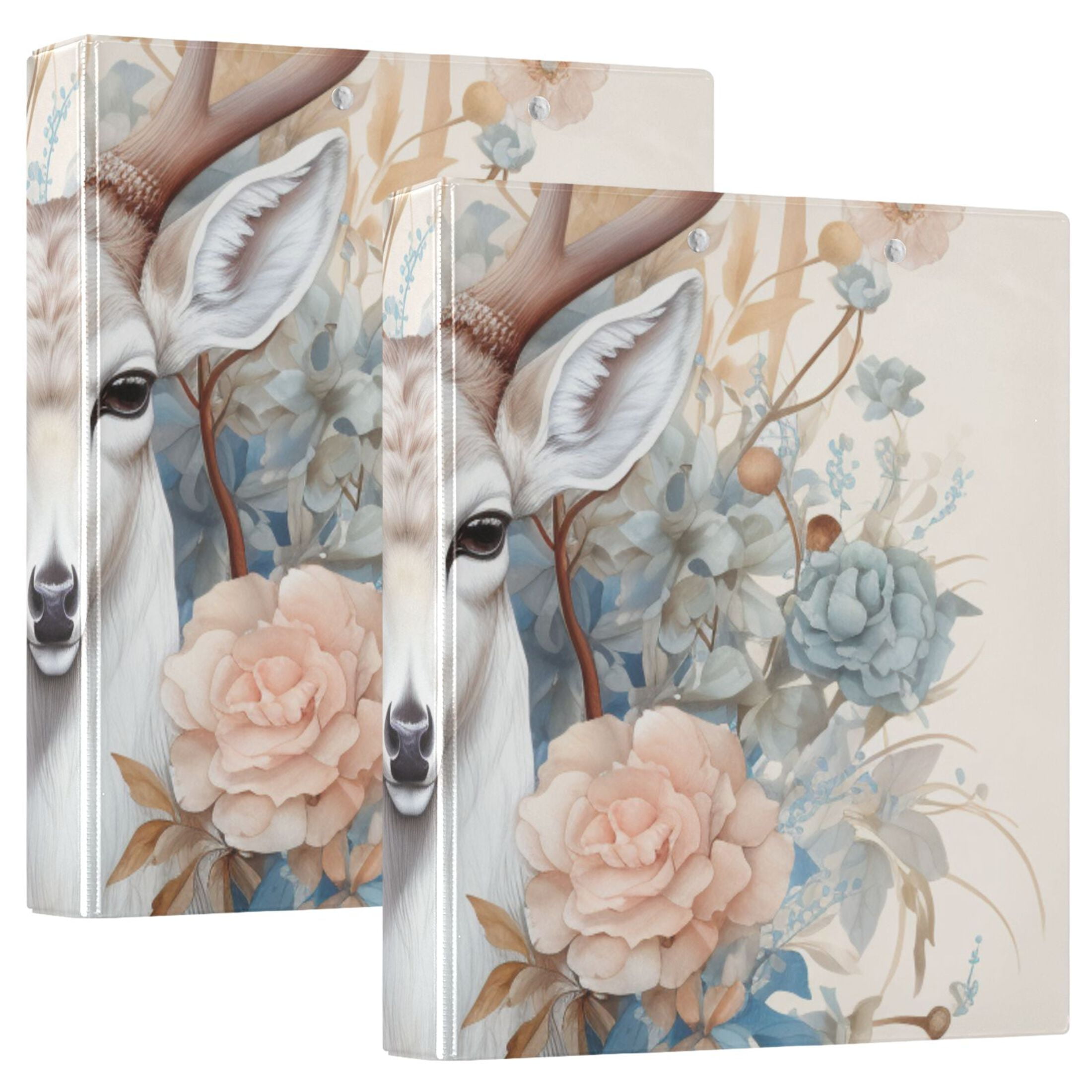Deer Head Floral Flowers 3 Ring Binders 1.5 inch Hardcover File Folders with Interior Pockets A4 ...