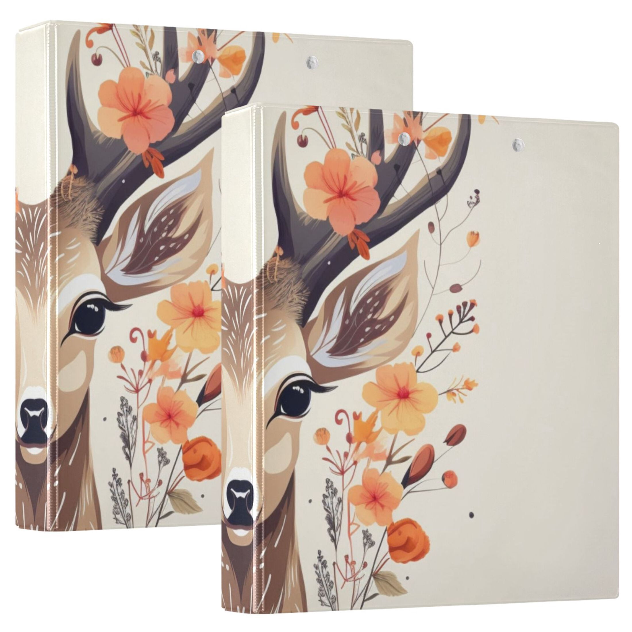 Deer Head Flowers 3 Ring Binders 1.5 inch Hardcover File Folders with ...