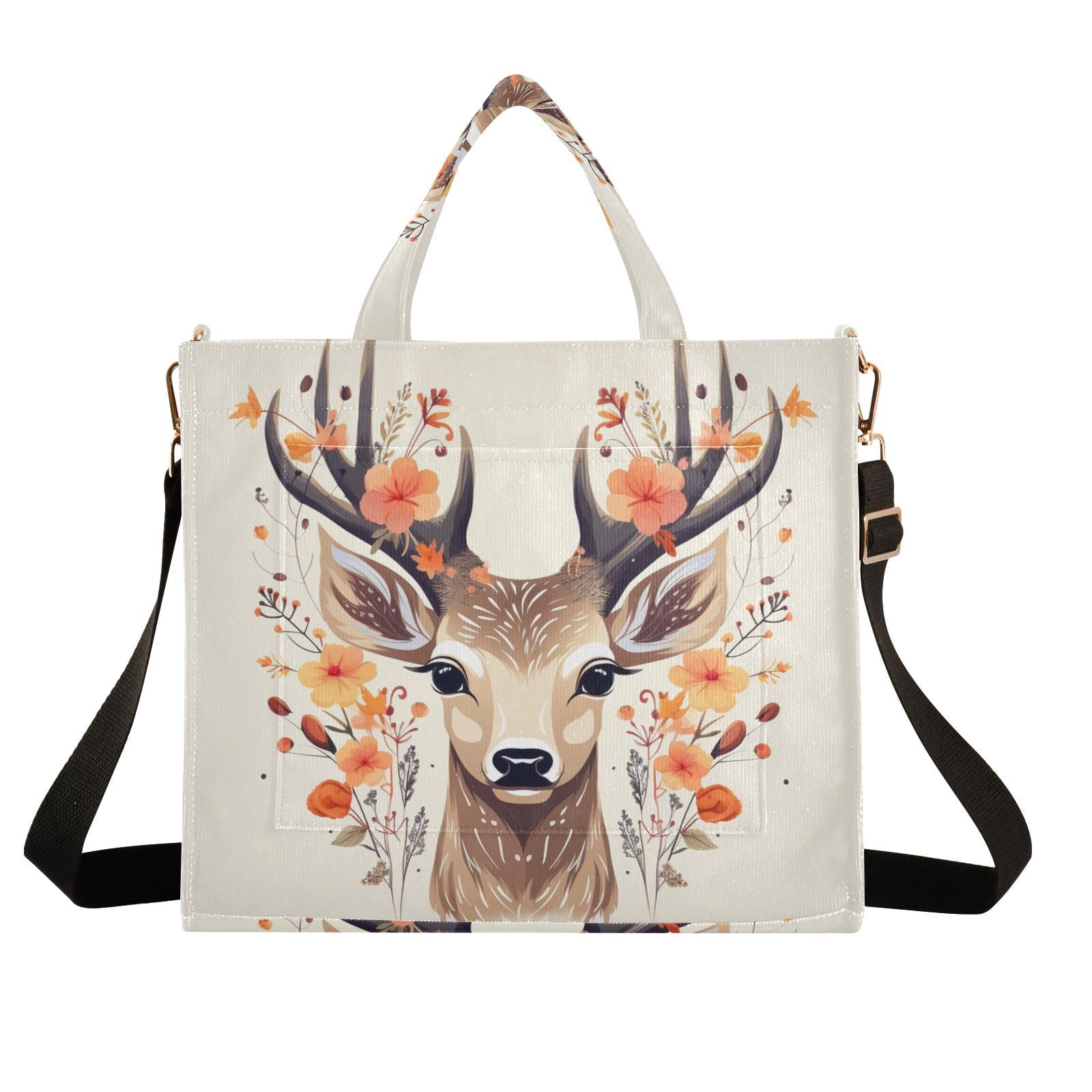 Deer Head Flowers Corduroy Tote Bag Handbag Large Messenger Bag ...