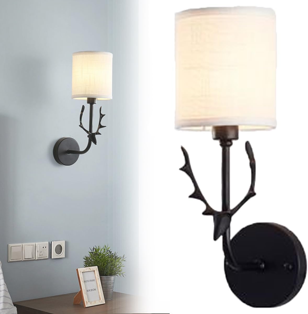 Deer Head Gold Metal Wall Light Cylinder Fabric Lamp Shade, Deer Lamp ...