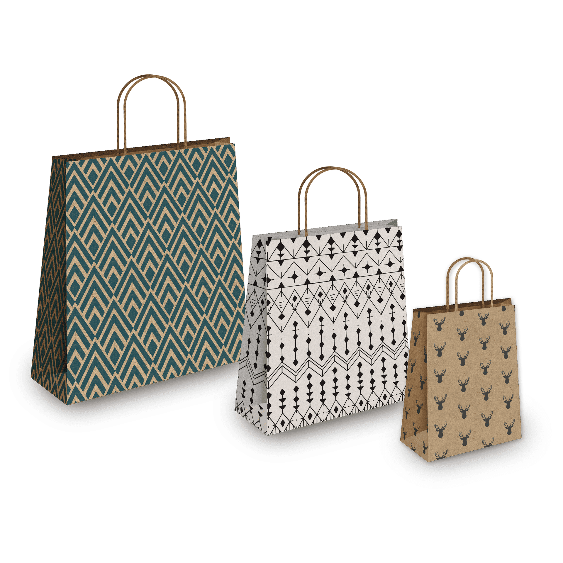 Deer Head Kraft Gift Bags Mixed Size Set - Walmart.com